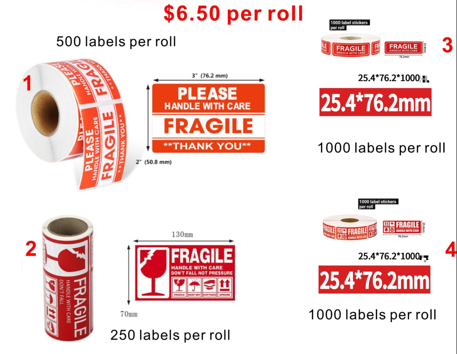 Fragile Stickers $6.50 per roll - GAO PRINT&SIGN